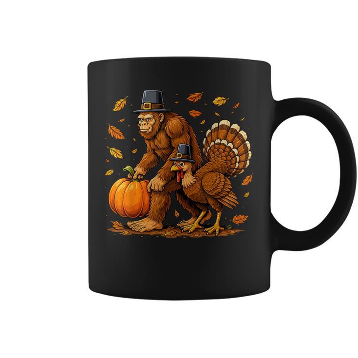 Bigfoot Pilgrim Turkey Pumpkin Thanksgiving Sasquatch Coffee Mug | Mazezy