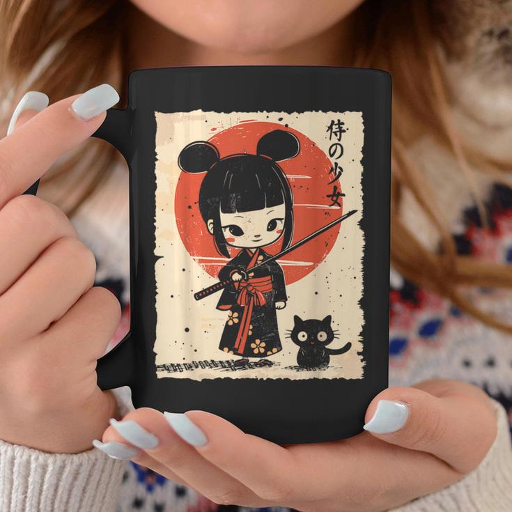 Cute Kawaii Samurai Girl With Katana & Cat Japanese Anime Coffee Mug ...