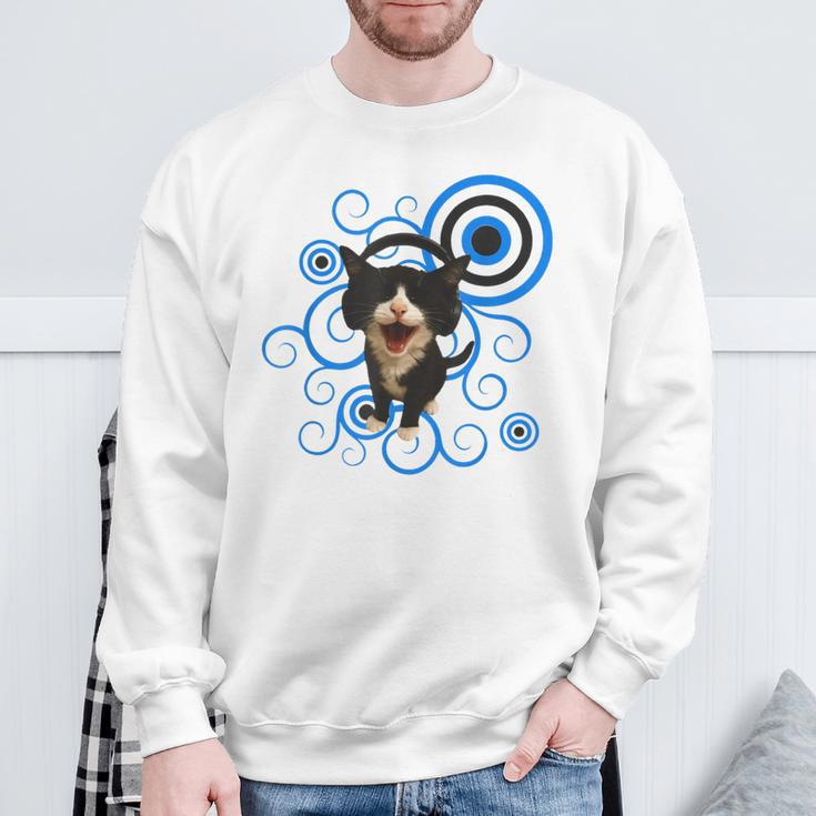 Frutiger Aero Cat Meme Headphone Kitty Cat Lover Sweatshirt - Monsterry