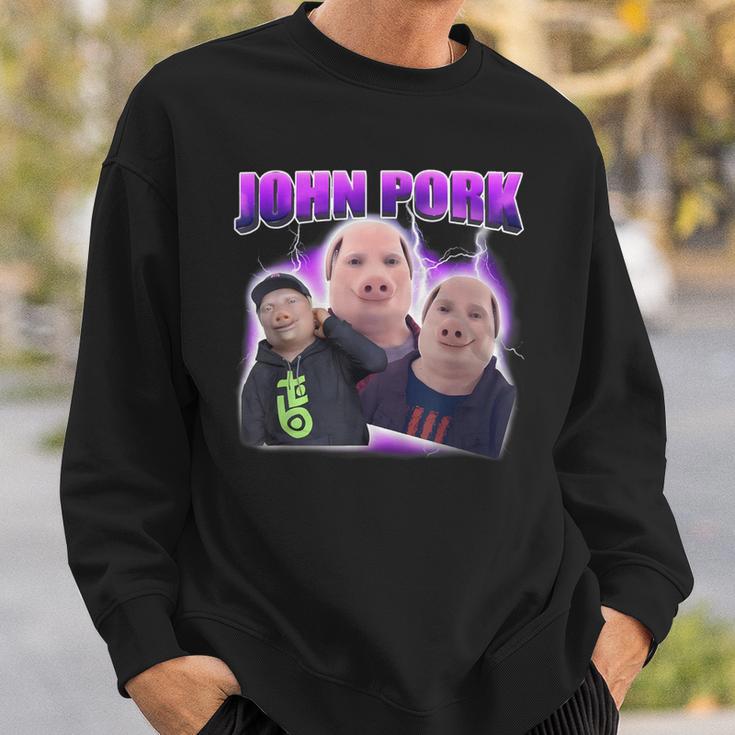 John Pork Dank Meme Brainrot Unhinged Internet Meme Sweatshirt - Monsterry