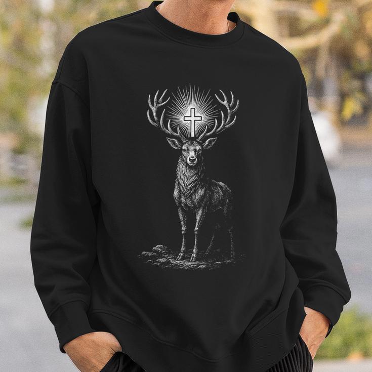 St Hubert Hubertus Patron Saint Of Hunters Stag Cross Sweatshirt ...