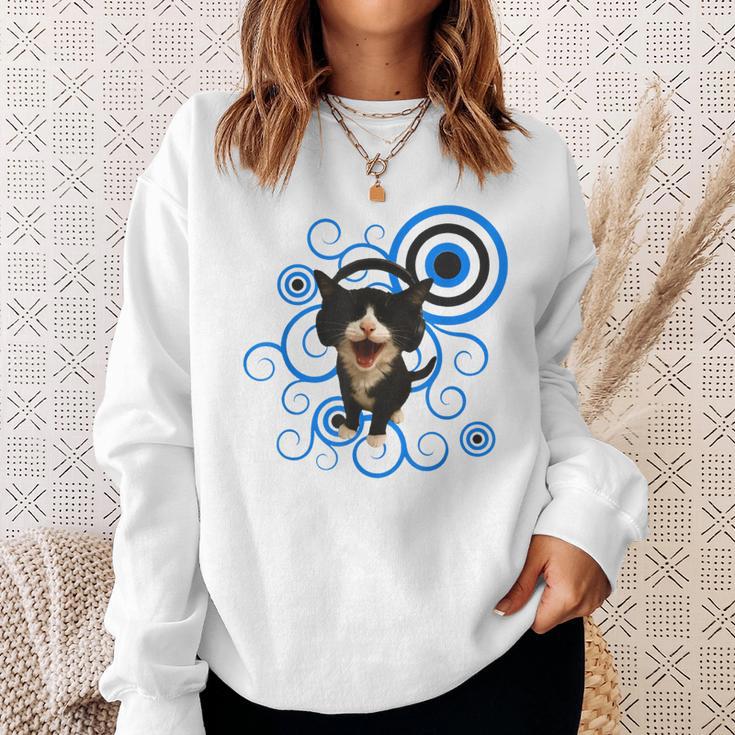 Frutiger Aero Cat Meme Headphone Kitty Cat Lover Sweatshirt - Monsterry