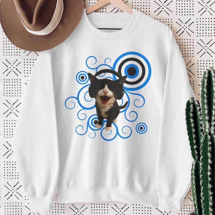 Frutiger Aero Cat Meme Headphone Kitty Cat Lover Sweatshirt - Monsterry AU