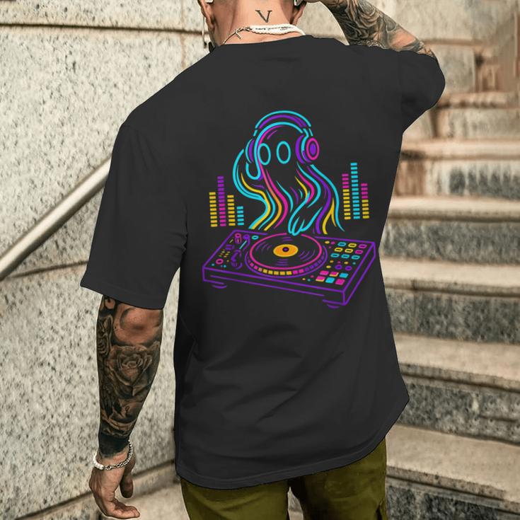 Retro Ghost DJ Mixing Decks Vibrant Rave Style Men's Back Print T-Shirt ...