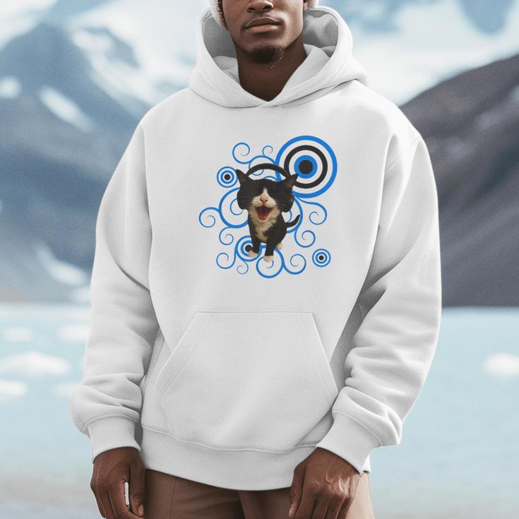 Frutiger Aero Cat Meme Headphone Kitty Cat Lover Hoodie - Monsterry AU
