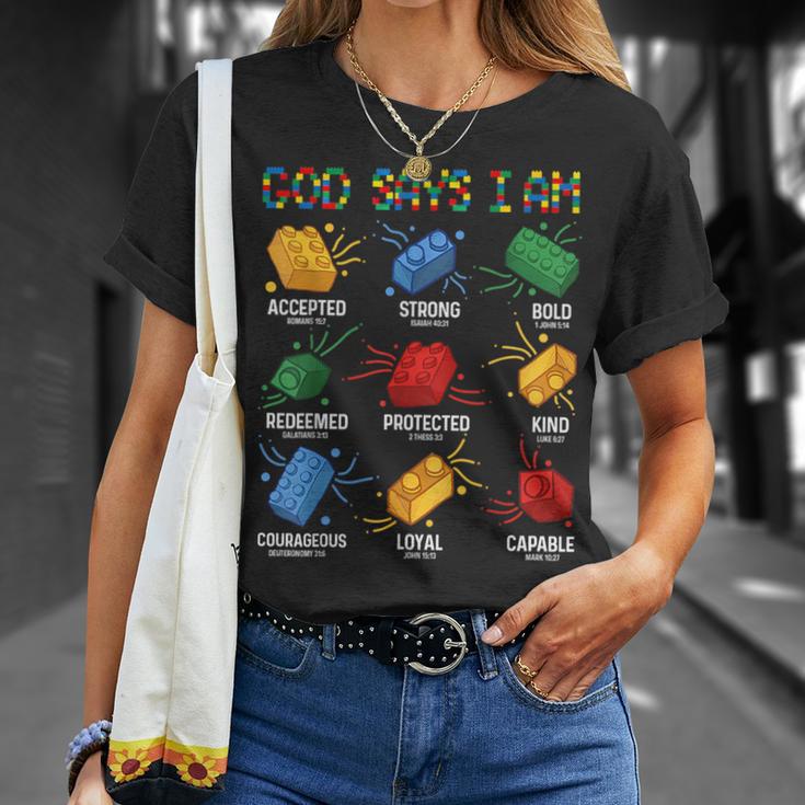 God Says I Am Building Brick Master Builder Block Christian T-Shirt ...