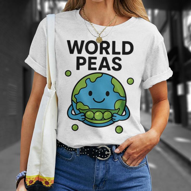 World Peas Pun Peace With Cute Earth And Pea Pod T-Shirt - Monsterry