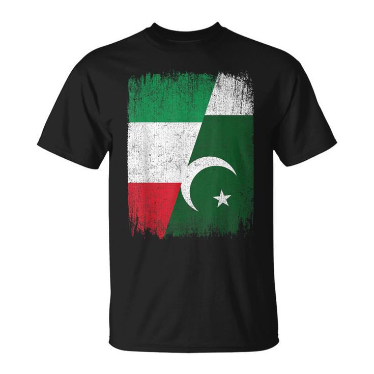Half Italy Pakistan Flag Italian Pakistani Pride Roots T-Shirt | Mazezy