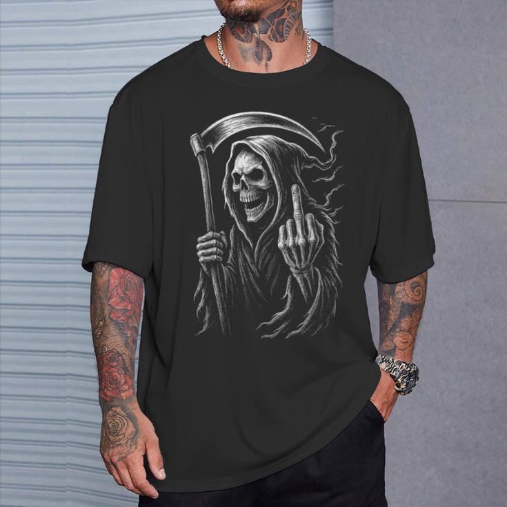 Grim Reaper Middle Finger Angel Of Death Ghost Horror Dark T-Shirt ...