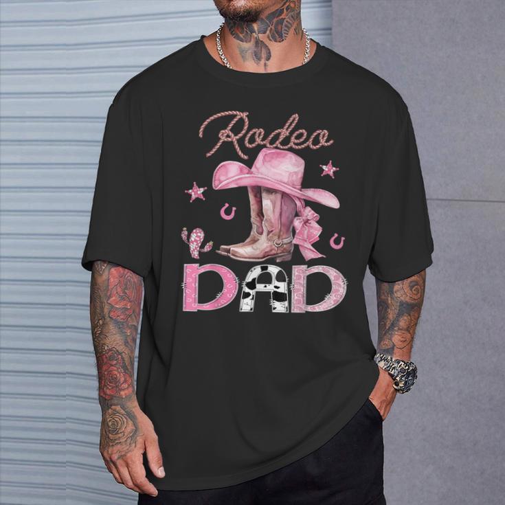 Rodeo Dad Pink Boots Coquette Cowgirl Birthday Party T-Shirt | Mazezy