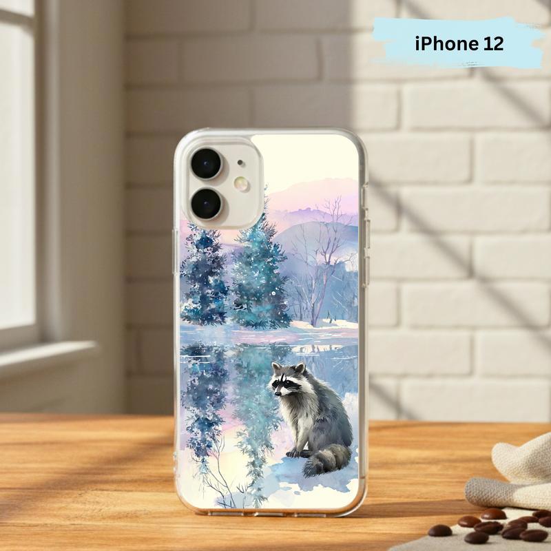Watercolor Christmas Lake Winter Raccoon Phone Case iPhone - Raccsy