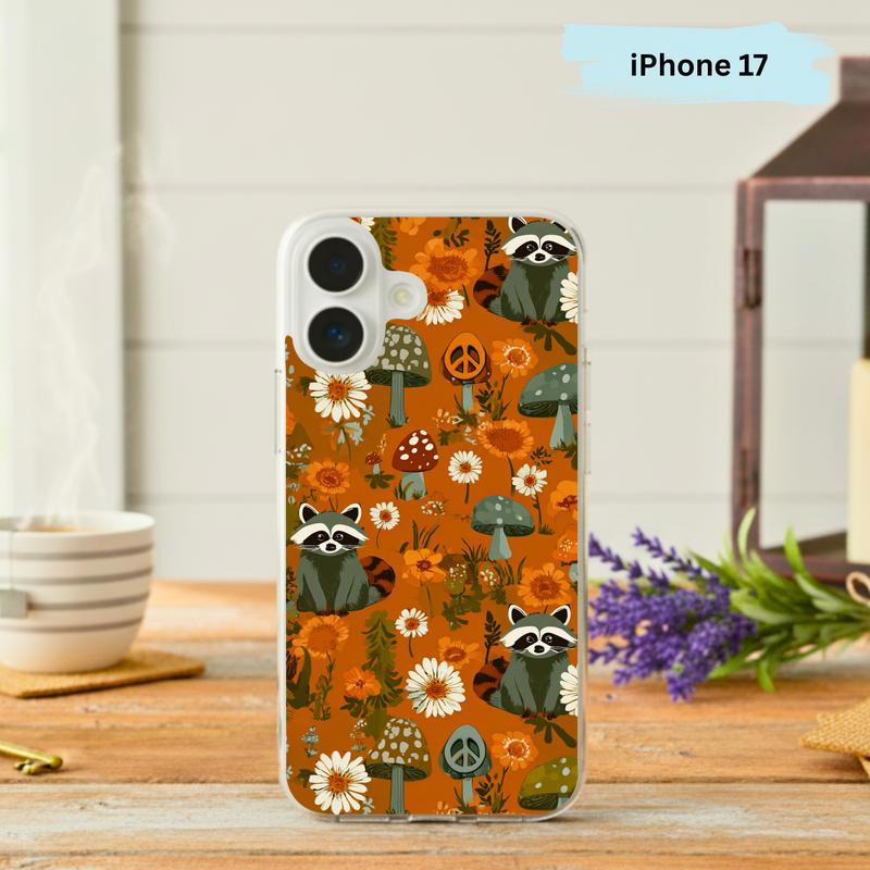 Hippy Woodland Raccoon Retro Pattern Phone Case iPhone - Raccsy