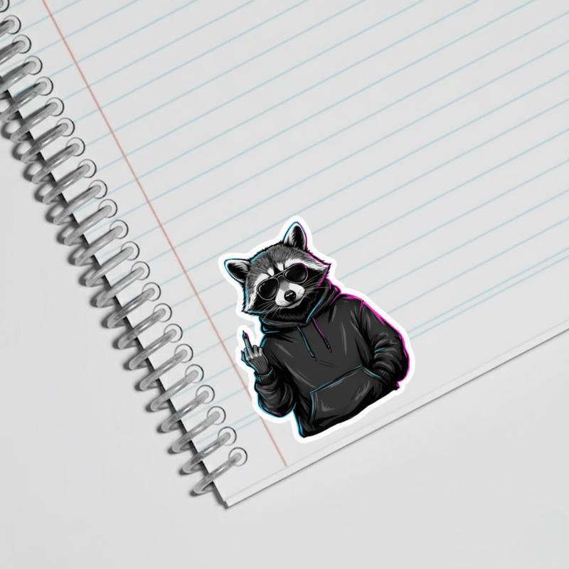 Cool Raccoon Middle Finger Meme Sticker - Raccsy
