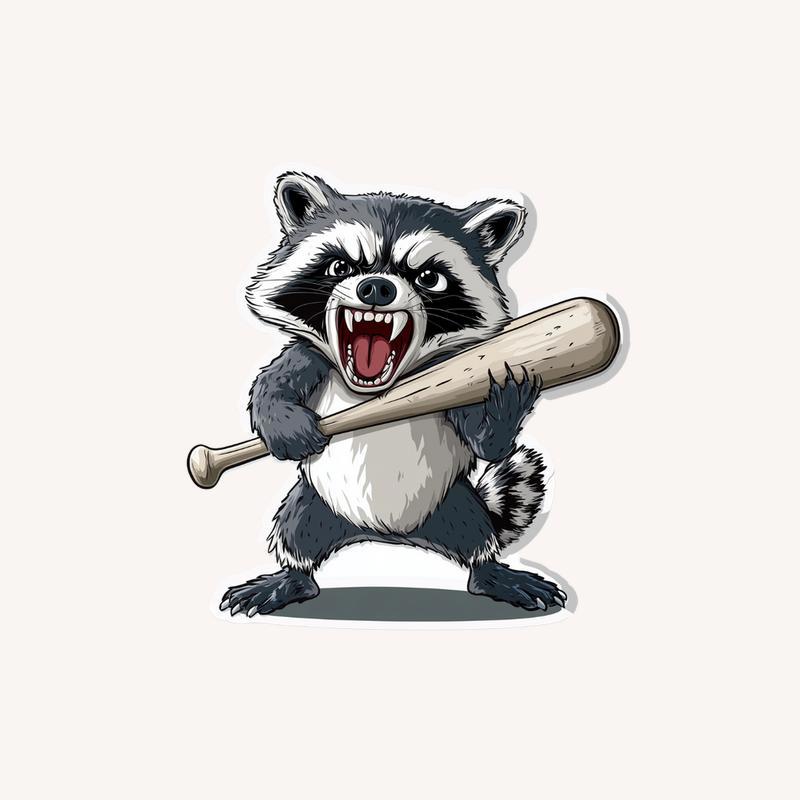 Angry Raccoon With Baseball Bat Sticker - Raccsy