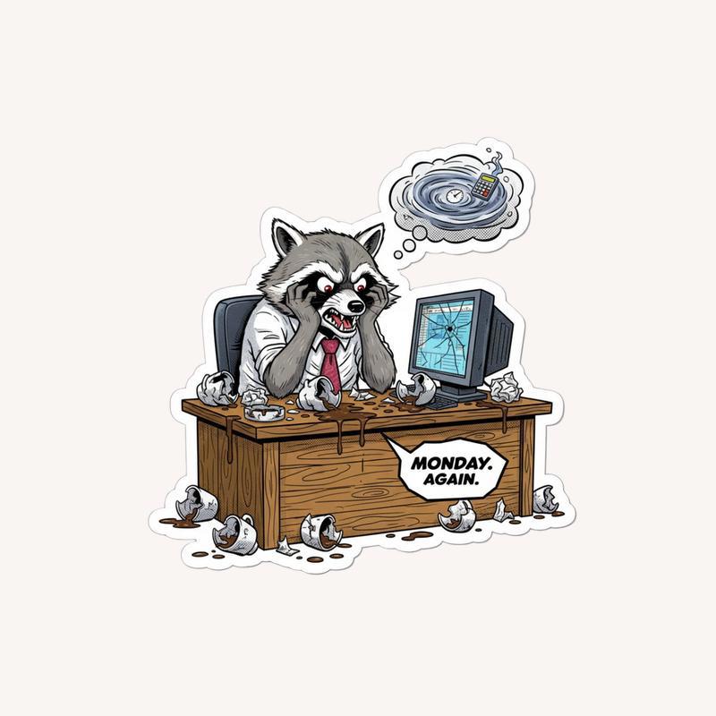 Angry Raccoon Work Stress Meme Sticker - Raccsy