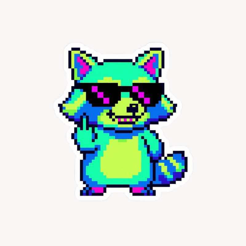 Cute Pixel Raccoon Middle Finger Sticker - Raccsy