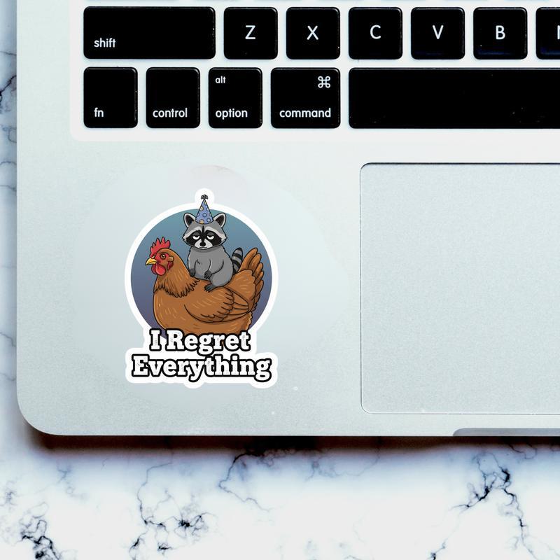 Chicken Raccoon I Regret Everything Sticker - Raccsy
